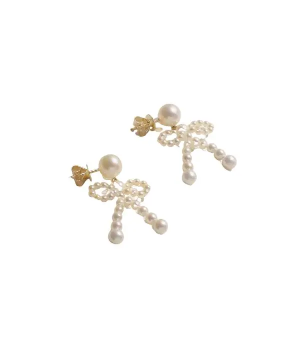 Sophie Bille Brahe Bow Pearl Earrings - Gold