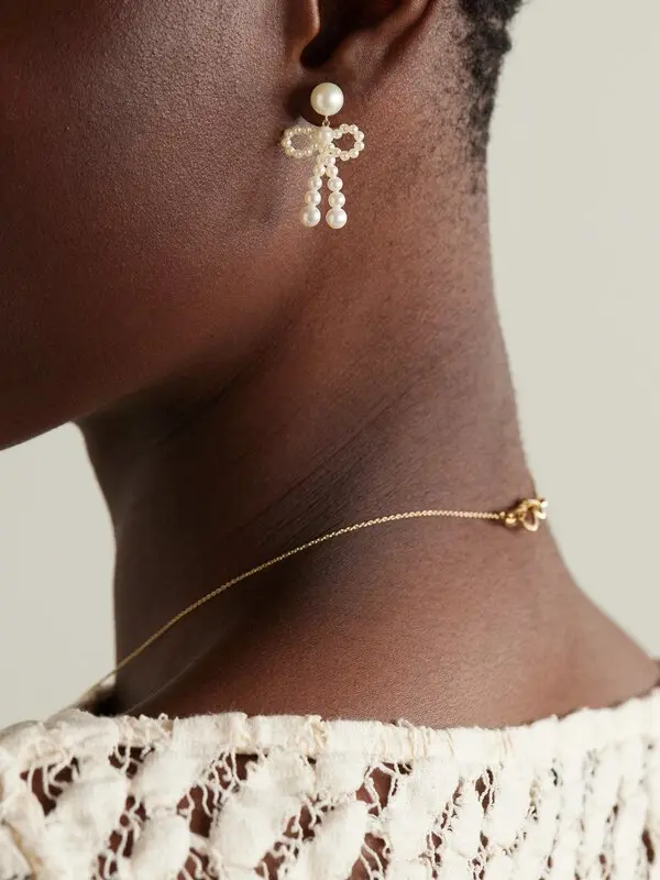 Sophie Bille Brahe Bow Pearl Earrings - Gold