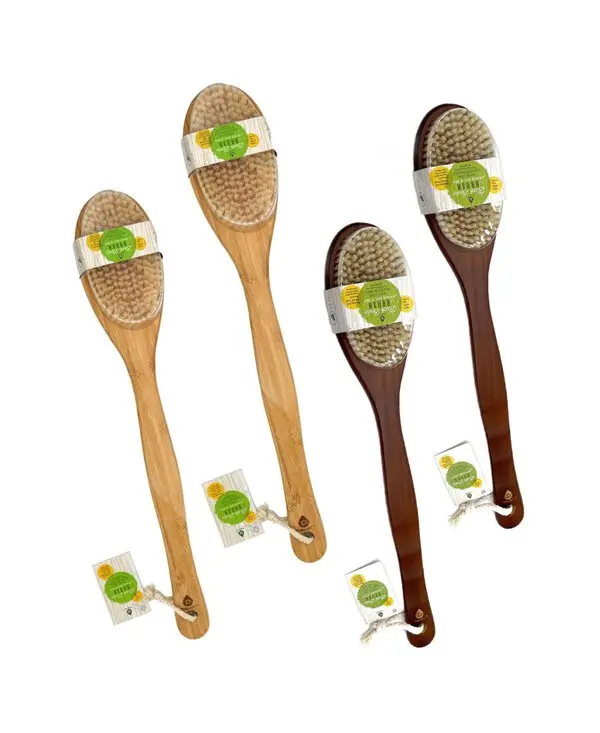 PURSONIC Bath Body Brush With Long Bamboo Handle 4-piece Family Pack - Wood