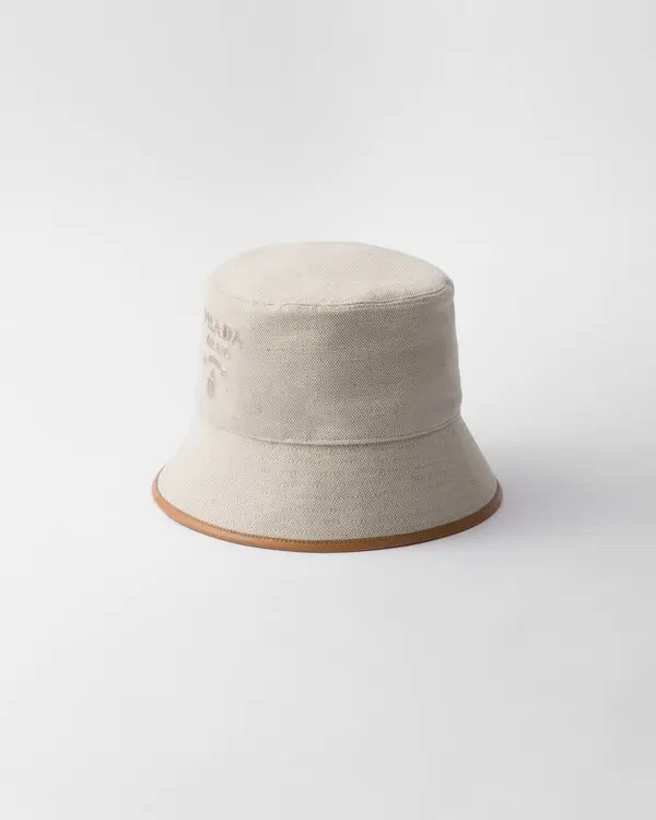 Prada Linen Blend Bucket Hat - Natural