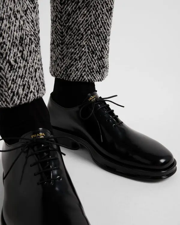 Prada Brushed Leather Lace-Up Shoes - Black | Editorialist