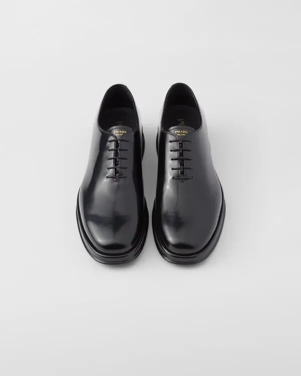 Prada Brushed Leather Lace-Up Shoes - Black | Editorialist