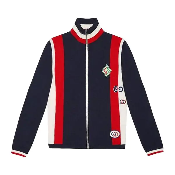 Gucci Logo Appliqued Striped Wool Sweater