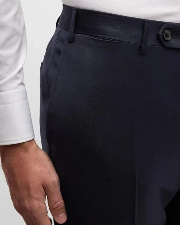 Canali Solid 150s Wool Twill Pants - Navy