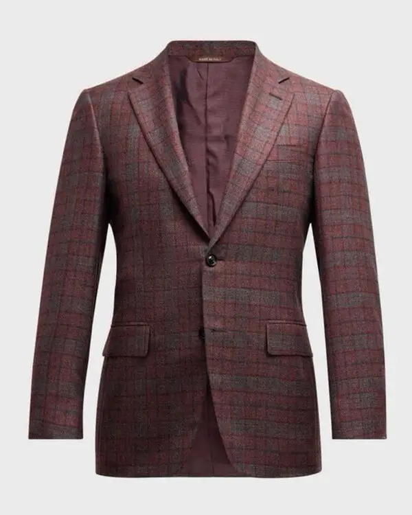Canali Silk-wool Plaid Sport Coat - Dark Red