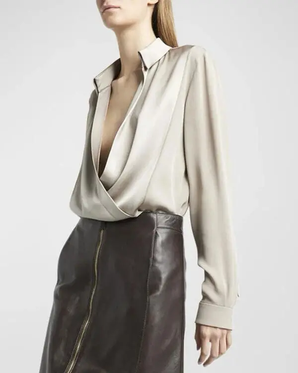Giorgio Armani Silk Georgette Wrap Blouse - Silver