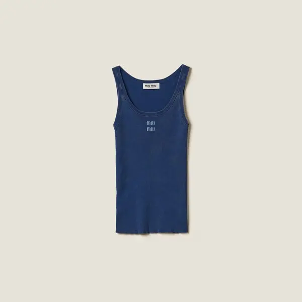 トップス MIUMIU Navy Short Tank Top トップス MIUMIU Navy Short Tank Top Miu Miu Tank Top With