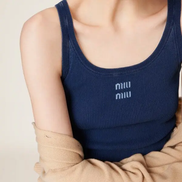 トップス MIUMIU Navy Short Tank Top トップス MIUMIU Navy Short Tank Top Miu Miu Tank Top With