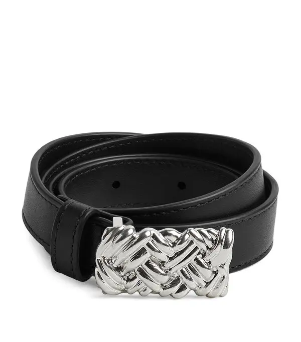 Bottega Veneta Leather Intreccio-buckle Belt - Grey