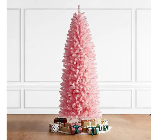 GLITZHOME 7.5' Pink Pencil Tinsel Artificial Ch Ristmas Tree - One-color