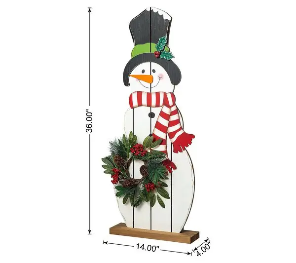 GLITZHOME 36' Christmas Snowman Porch Decor Wit H Floral Wreath - One-color