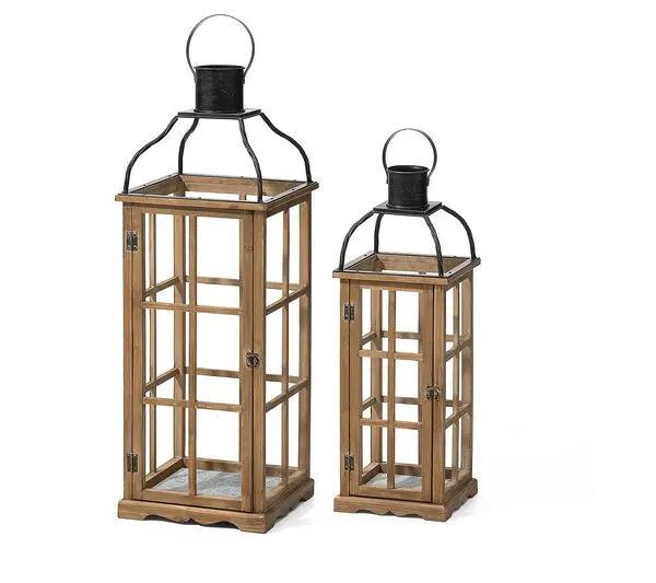 GLITZHOME S/2 Extra Tall Wood & Metal Natural L Nterns - One-color