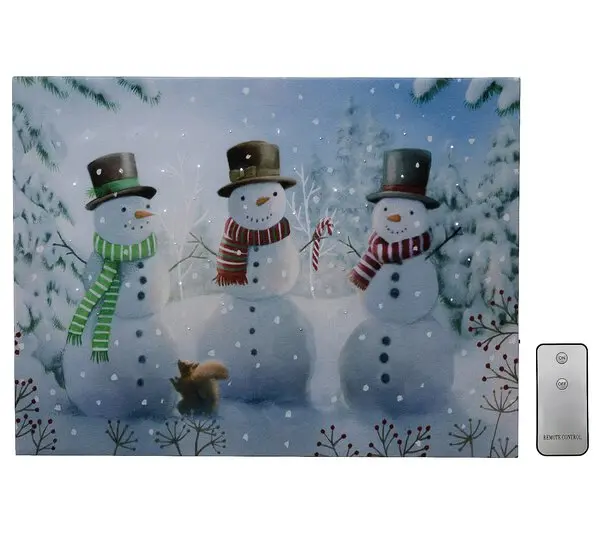LUMABASE B/o Lighted Wall Art- Cheerful Snowmen - One-color