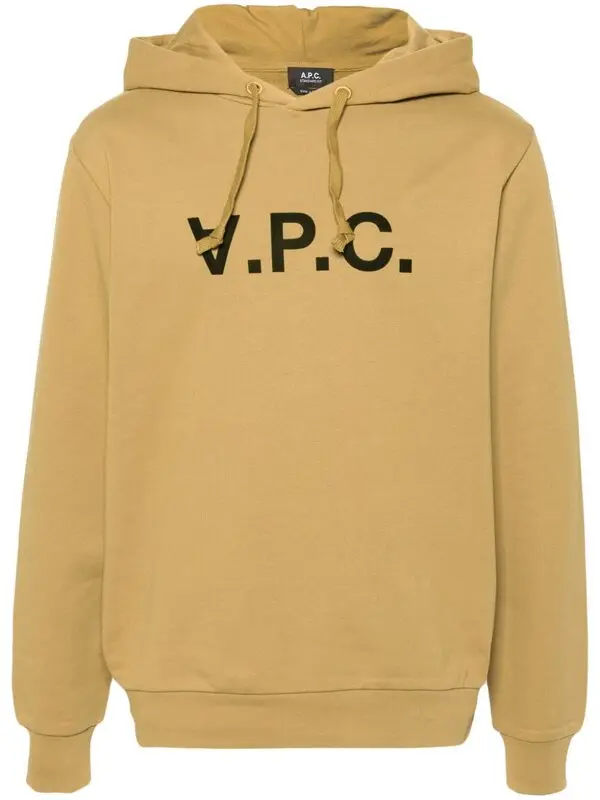 A.p.c. Logo-flocked Cotton Hoodie - Green