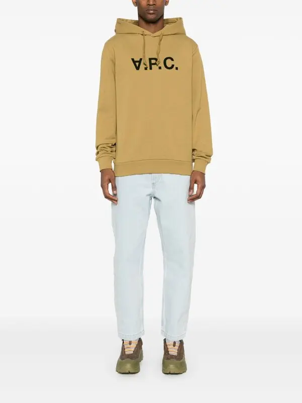 A.p.c. Logo-flocked Cotton Hoodie - Green