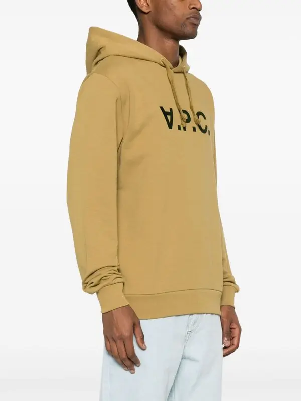 A.p.c. Logo-flocked Cotton Hoodie - Green