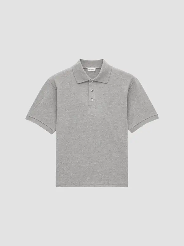 Saint Laurent Cassandre Polo Shirt In Pique - Gris Chine