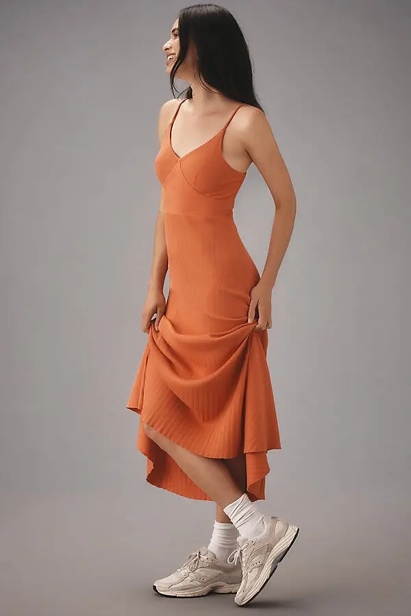 open lace back dress Ribbed Slit Sleeveless Knit Dress Watermelon Red / S