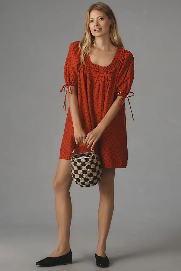 open lace back dress malinda ls smocked midi dress- red – Damson Madder main image 0