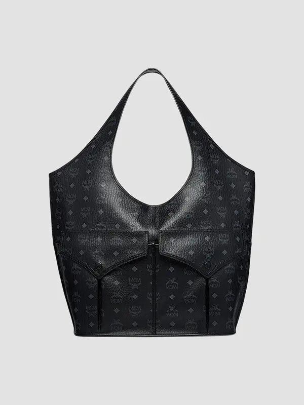 Mcm Visetos Monogram Canvas Shopper Tote Bag - Black