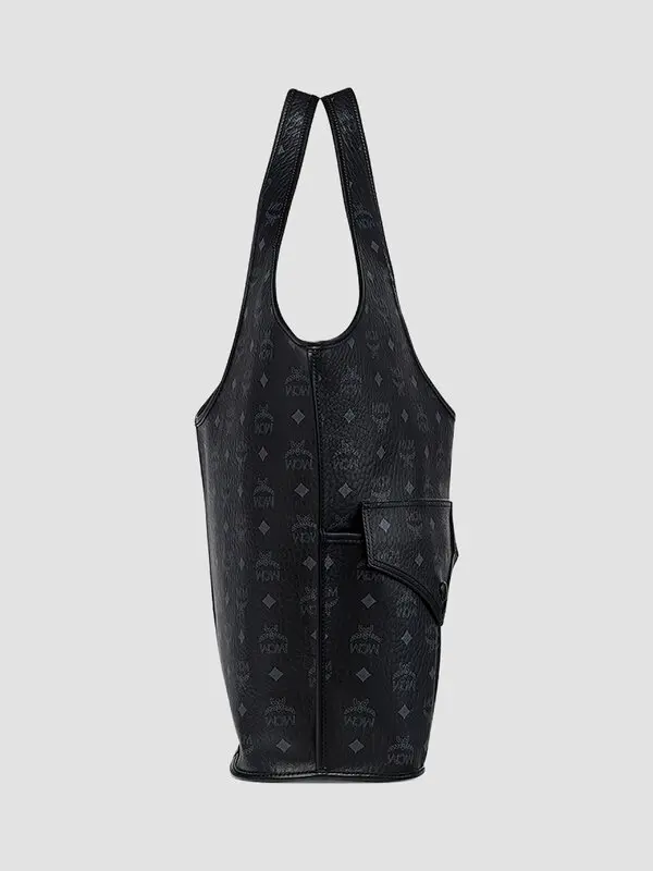 Mcm Visetos Monogram Canvas Shopper Tote Bag - Black