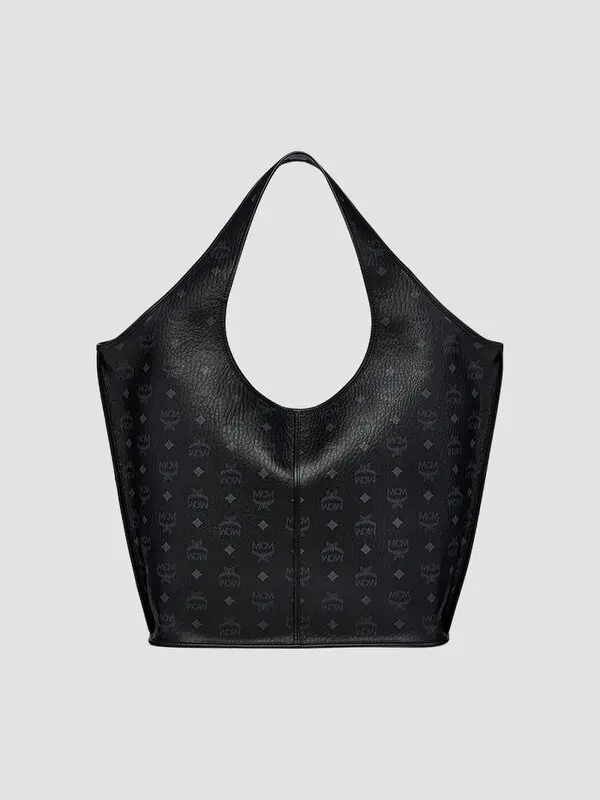 Mcm Visetos Monogram Canvas Shopper Tote Bag - Black