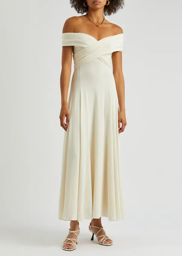 chinese dress ladies Midsummer Lace Bodice Off-Shoulder Ankle Gown – Cream