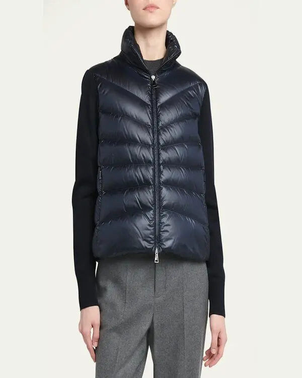 Moncler Lightweight Wool Puffer Cardigan - Navy