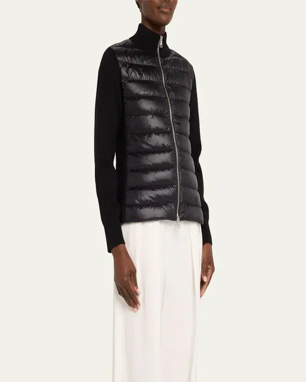 Moncler Lightweight Wool Puffer Cardigan - Navy