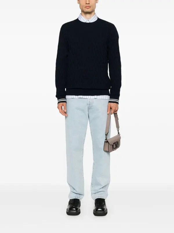 Valentino Garavani Optical-jacquard Cotton Jumper - Blue