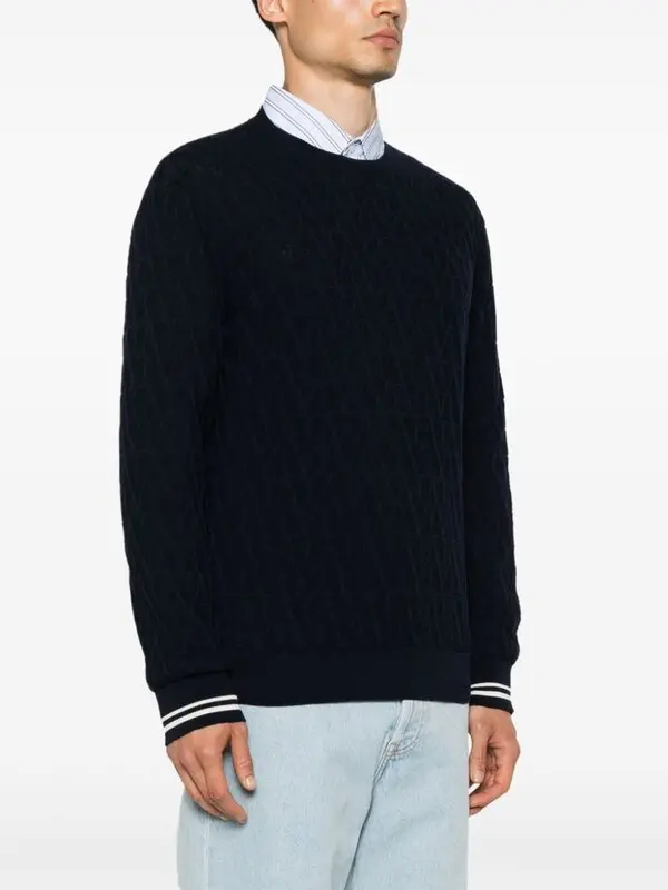 Valentino Garavani Optical-jacquard Cotton Jumper - Blue