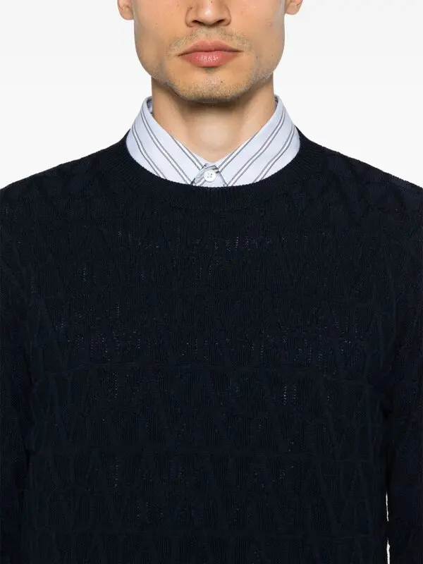 Valentino Garavani Optical-jacquard Cotton Jumper - Blue