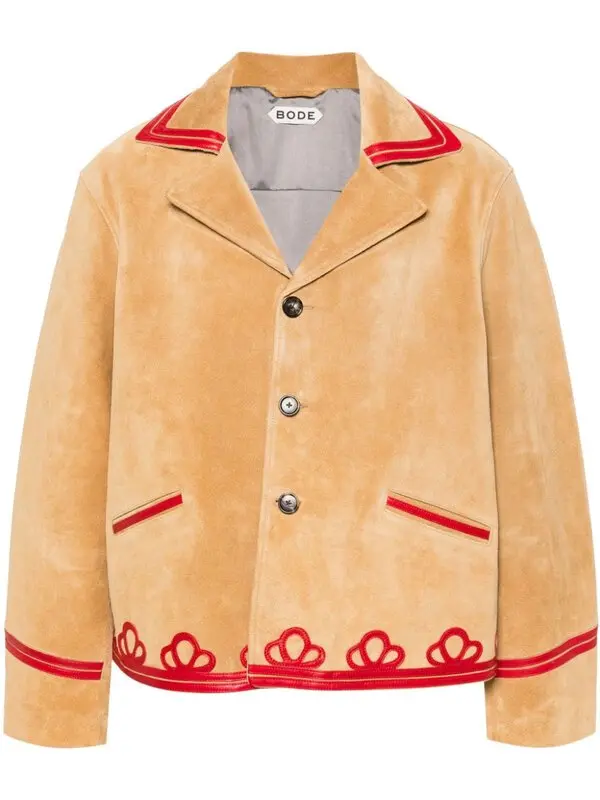 BODE Trefoil Contrasting-trim Suede Blazer - Neutrals