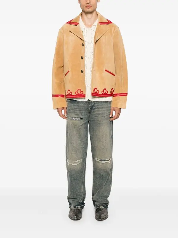 BODE Trefoil Contrasting-trim Suede Blazer - Neutrals