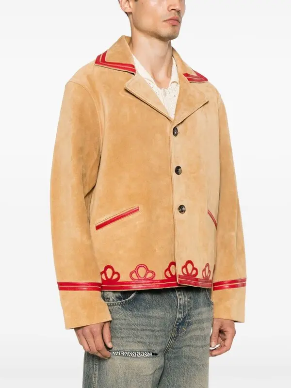 BODE Trefoil Contrasting-trim Suede Blazer - Neutrals