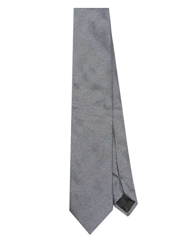 LANVIN Herringbone-pattern Silk Tie - Grey