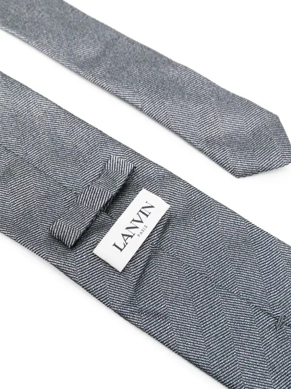 LANVIN Herringbone-pattern Silk Tie - Grey