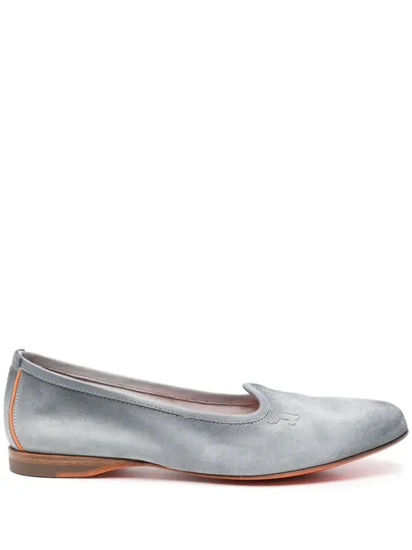 Santoni Embroidered-logo Suede Slippers - Blue
