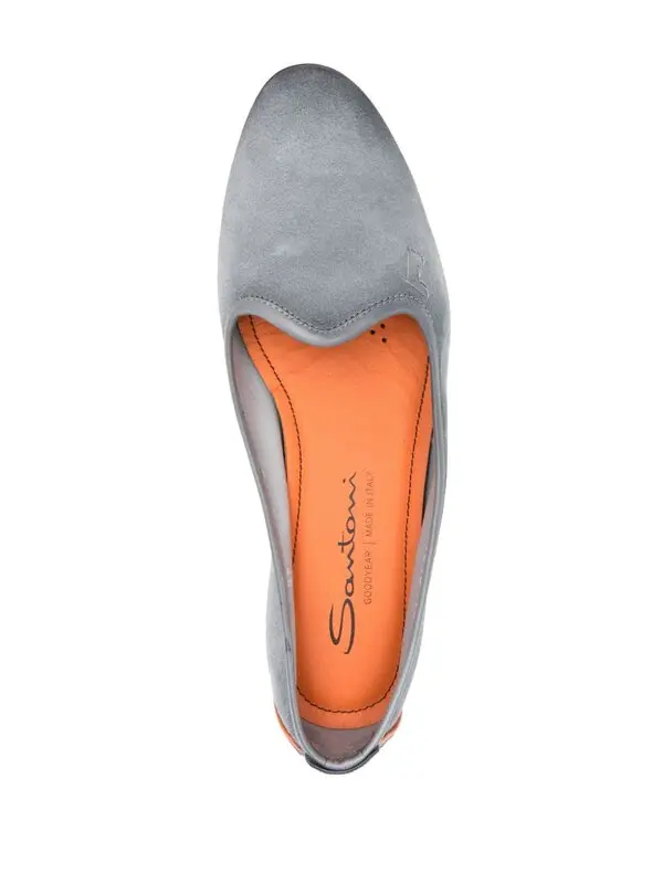 Santoni Embroidered-logo Suede Slippers - Blue