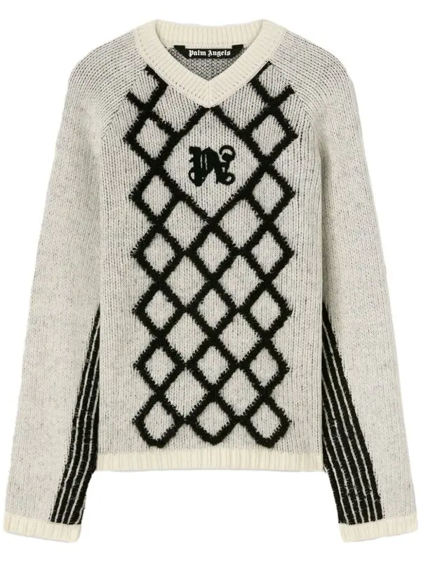 Palm Angels Logo-embroidered Argyle Jumper