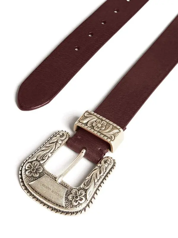GOLDEN GOOSE Decorated-buckle Leather Belt - Red