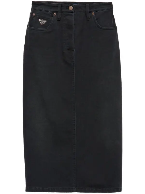 Prada Slit Denim Midi Skirt