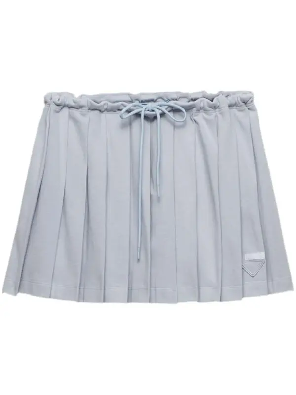 Prada Piqué Pleated Mini Skirt - Blue