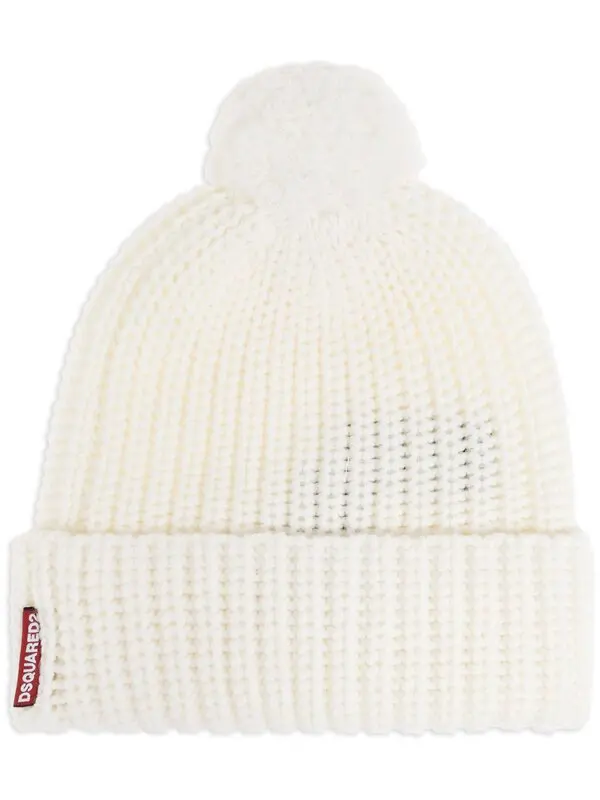 Dsquared2 Ribbed-knit Pompom Beanie - White