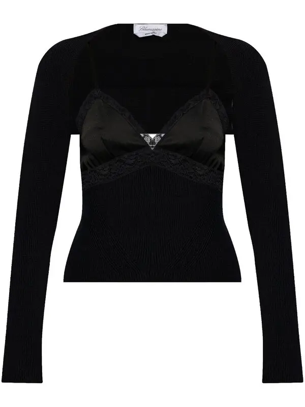 Blumarine Lace-panel Knitted Top - Black