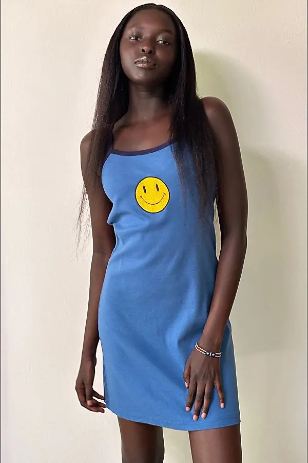 AFTERLIFE BOUTIQUE Vintage 1990's Smiley Embroidered Mini Dress
