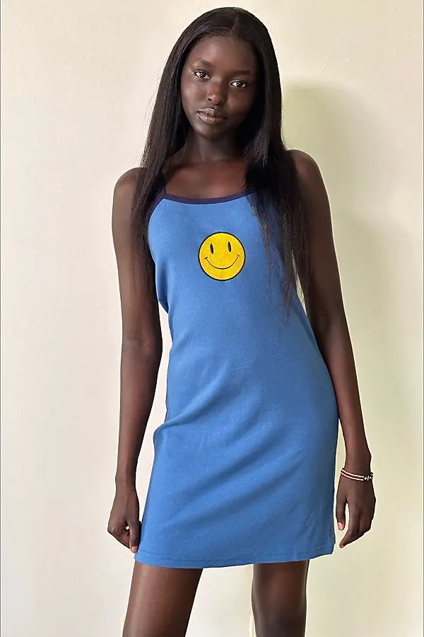 AFTERLIFE BOUTIQUE Vintage 1990's Smiley Embroidered Mini Dress