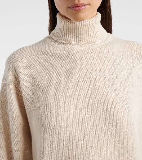 Brunello Cucinelli Monili Cashmere Turtleneck Sweater - White