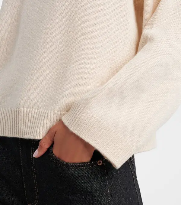 Brunello Cucinelli Monili Cashmere Turtleneck Sweater - White