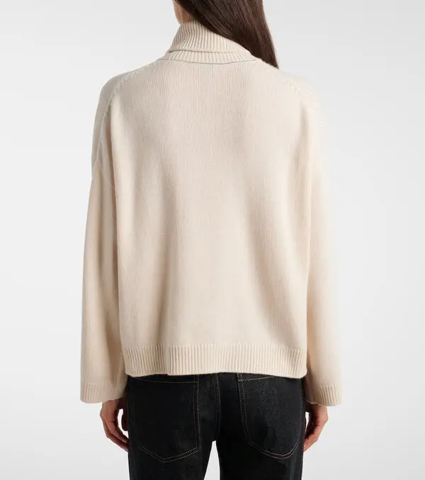 Brunello Cucinelli Monili Cashmere Turtleneck Sweater - White